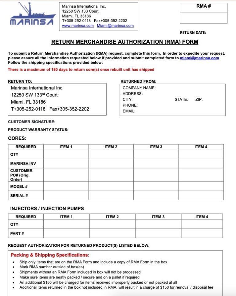 RMA Form | Marinsa International